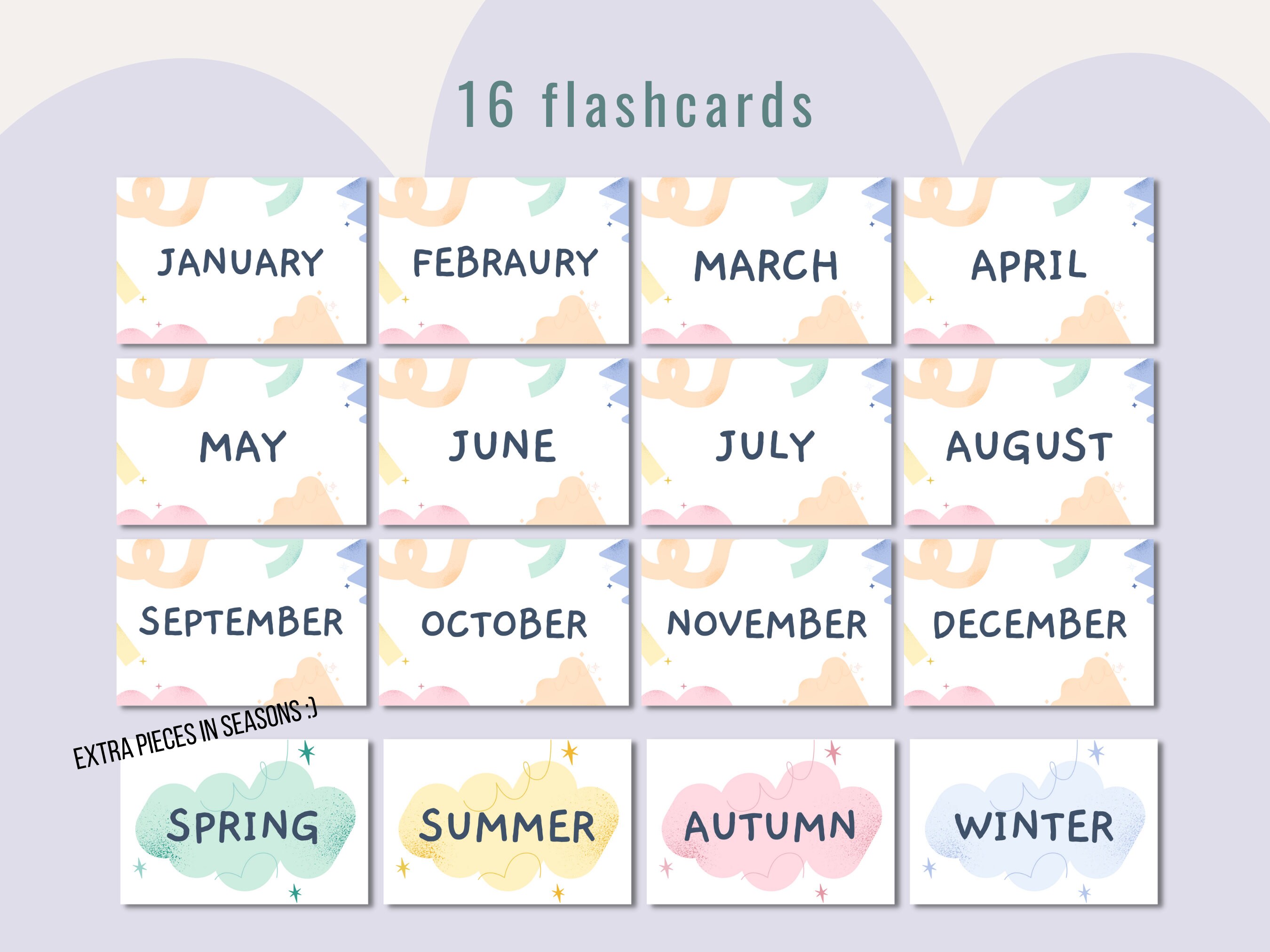 12 Months of the Year Flashcards + Season | School Design | Montessori ...