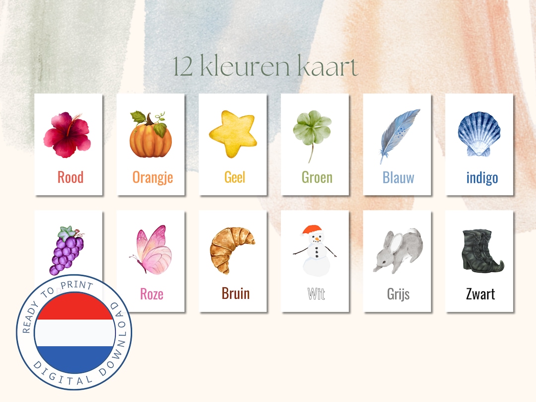 DUTCH 12 Kaarten Van Kleuren Nederlands Kleuter Kleuren - Etsy