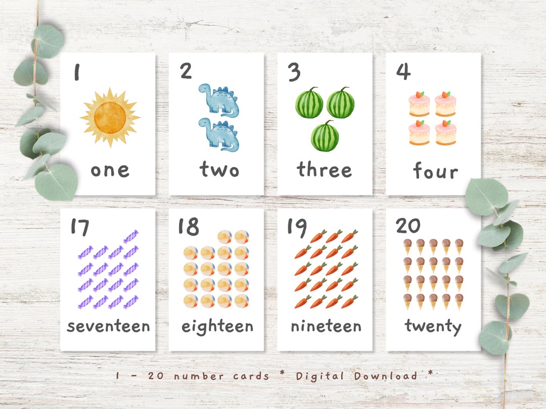 1-20 Number Flashcard Learn to Count Montessori Pre-school Instant ...