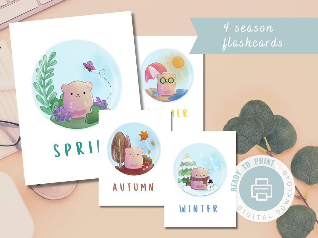 4 Season Flashcards School Simple Design Montessori Pre-school Instant ...
