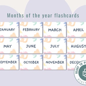 12 Months of the Year Flashcards + Season | School Design | Montessori ...