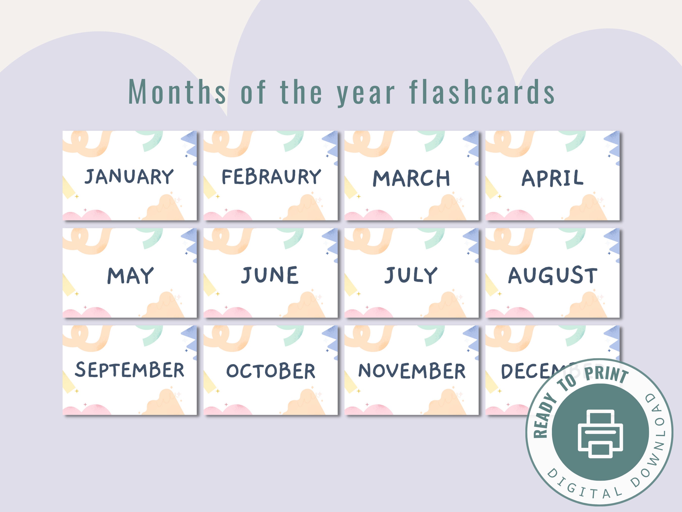 12 Months of the Year Flashcards + Season | School Design | Montessori ...
