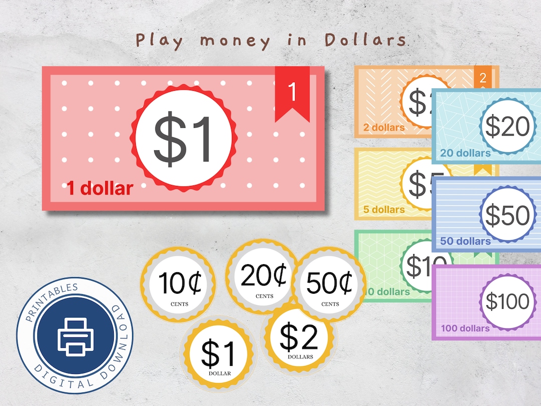 Printable Playmoney for Kids in Dollar, Pretend Play Currency ...