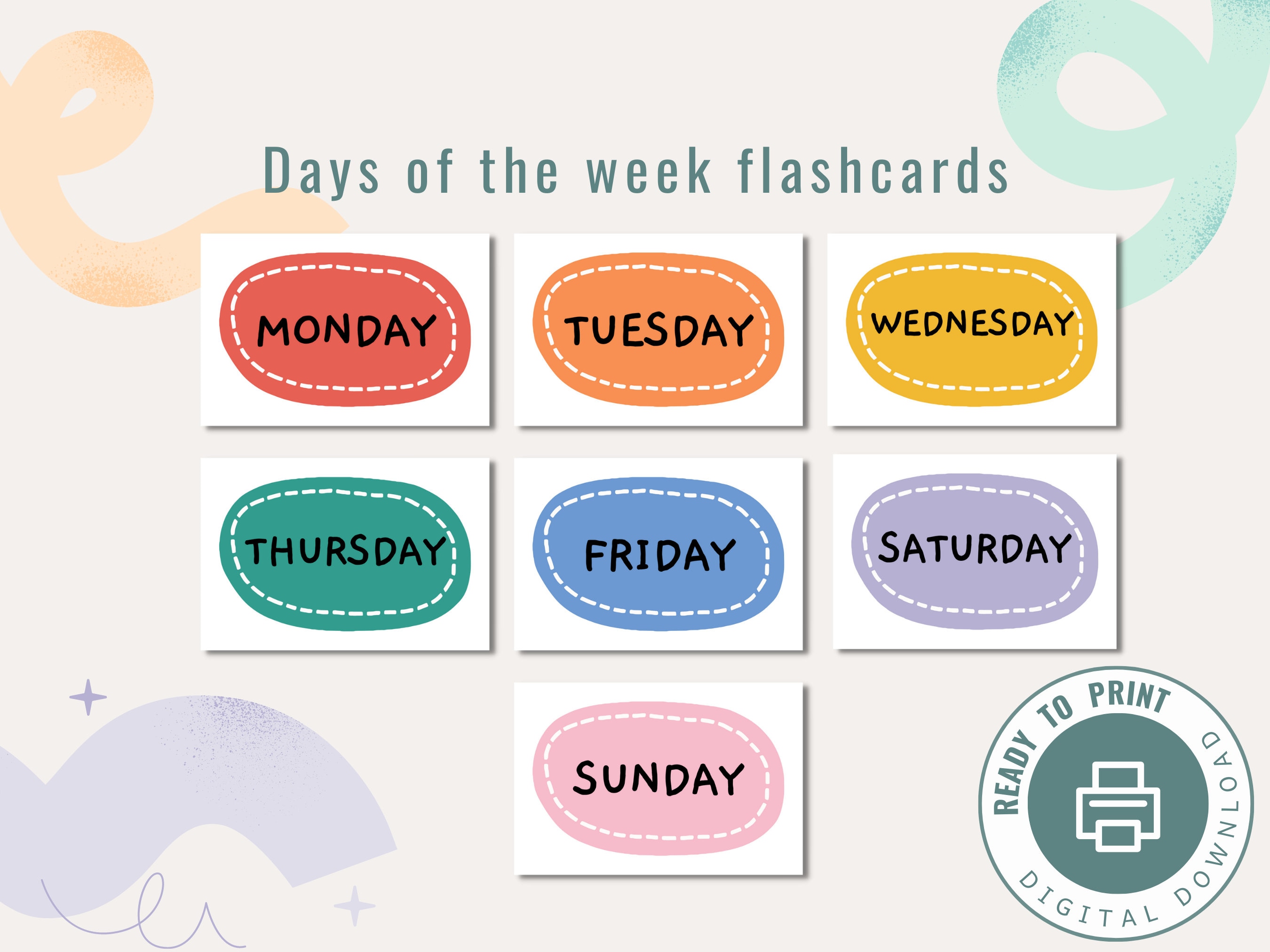 7 Days of the Week Flashcards + Bonus | School Design | Montessori ...