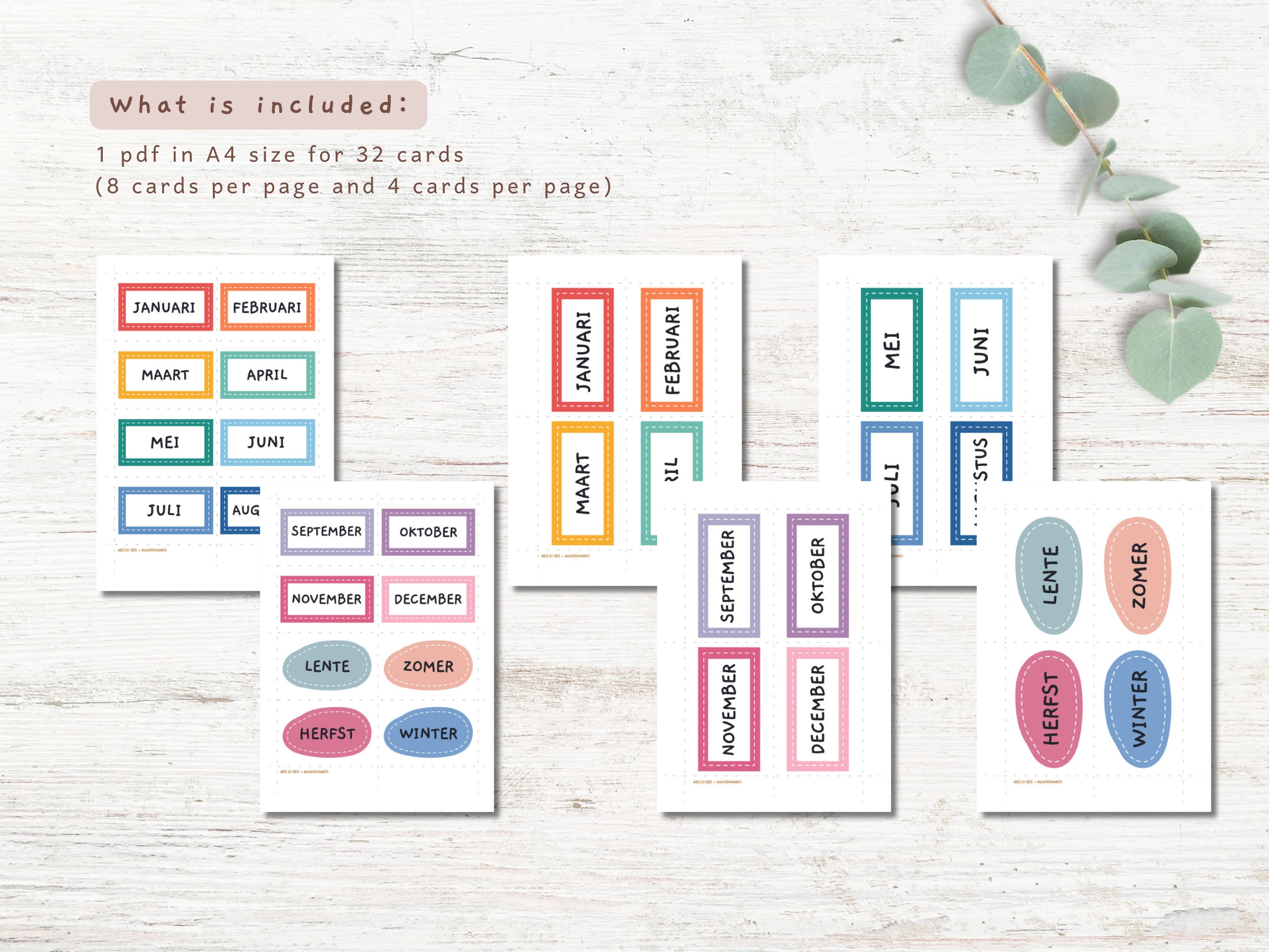 Dutch Months of the Year Flashcards: Rainbow Colors, Montessori ...
