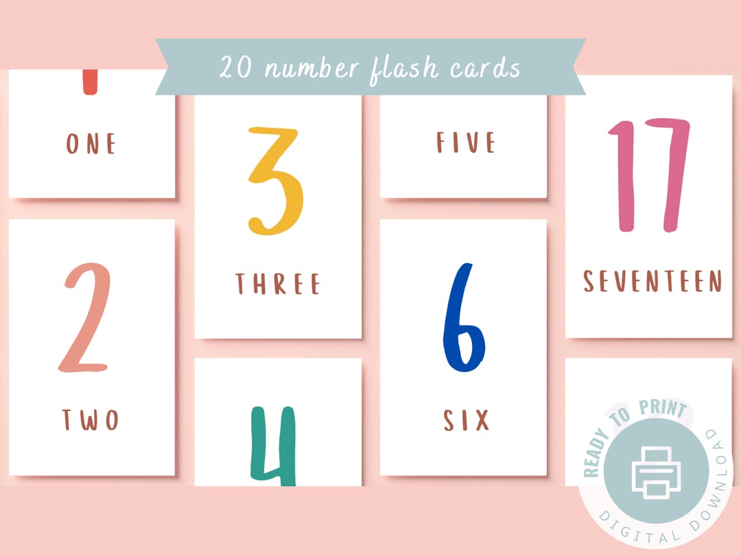 20 Educative Number Cards | Elegant Design | Montessori Flashcards ...