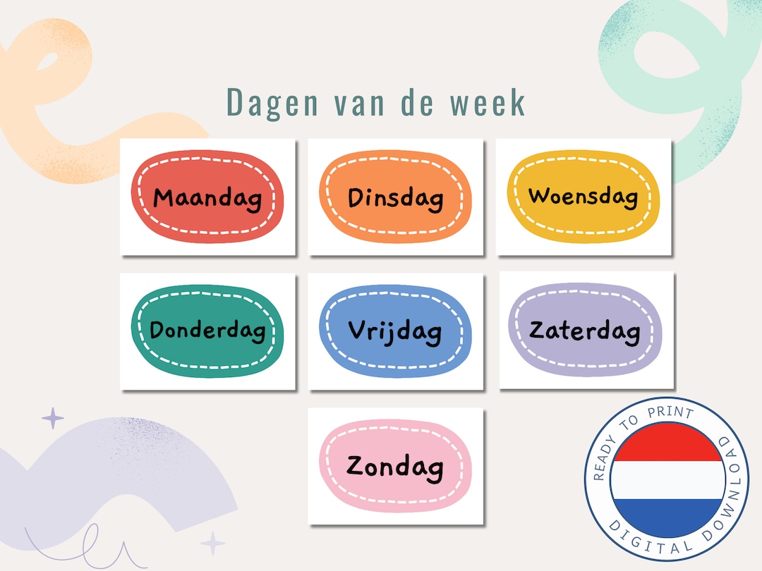 DUTCH 8 Kaarten Dagen Van De Week | Nederlands | Kleuter | Weekdagen ...