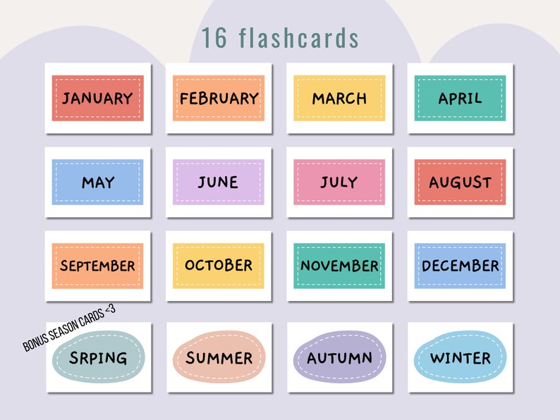 12 Months of the Year Flashcards Season School Design - Etsy