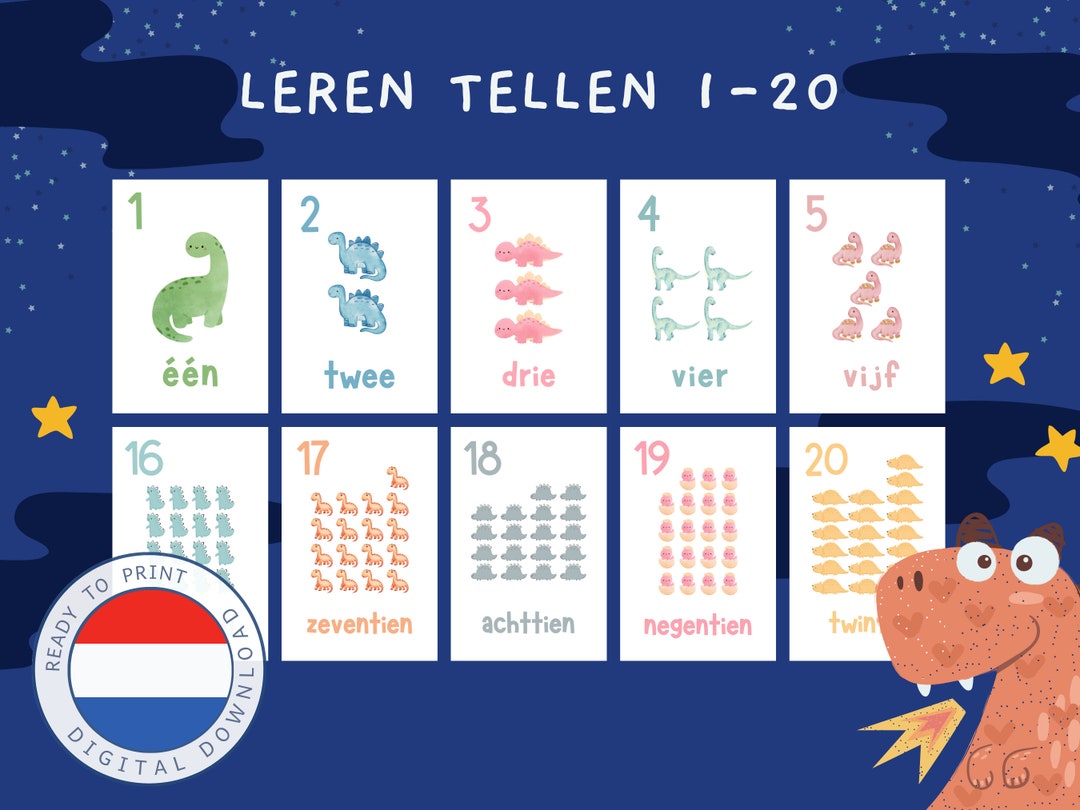 DUTCH Dinosaur Number Flashcard | Learn to Count | Nederlands | Pre ...