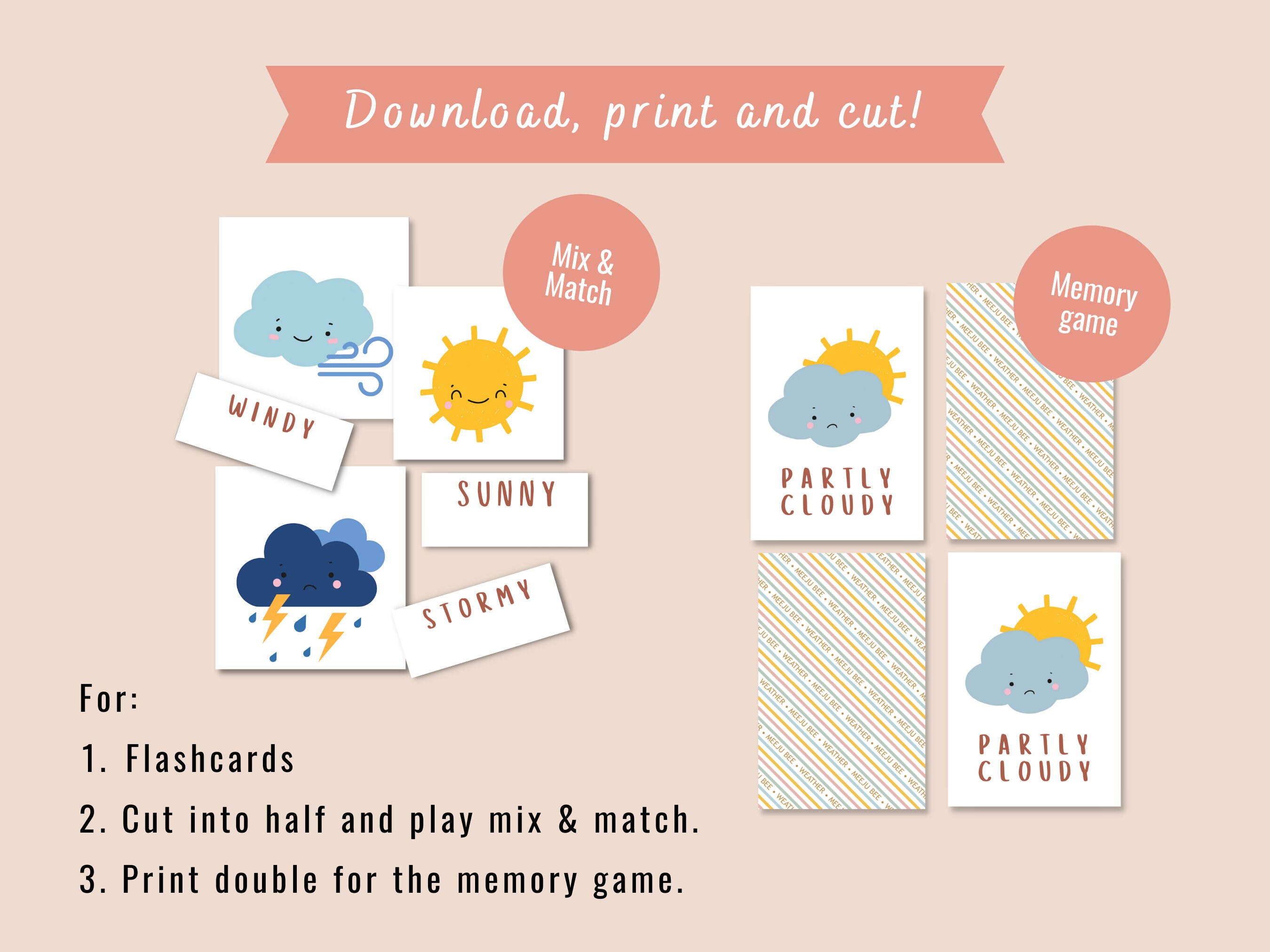 12 Educative Weather Cards | Elegant Design | Montessori Flashcards ...