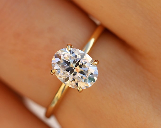 1.5ct Oval Moissanite Ring Thin Band Oval Engagement Ring, 14K Solid ...
