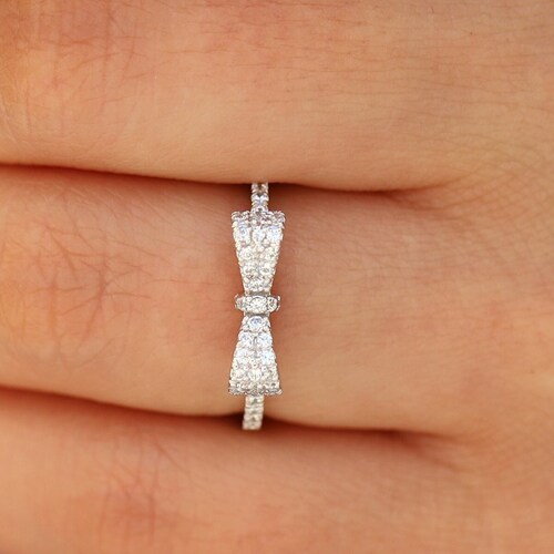 Women's Diamond Bow Tie Ring in 14K Rose Gold Pave Style - Etsy