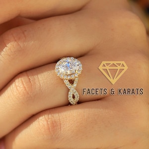 Infinity Oval Engagement Ring Halo Wedding Ring Unique Bridal ...