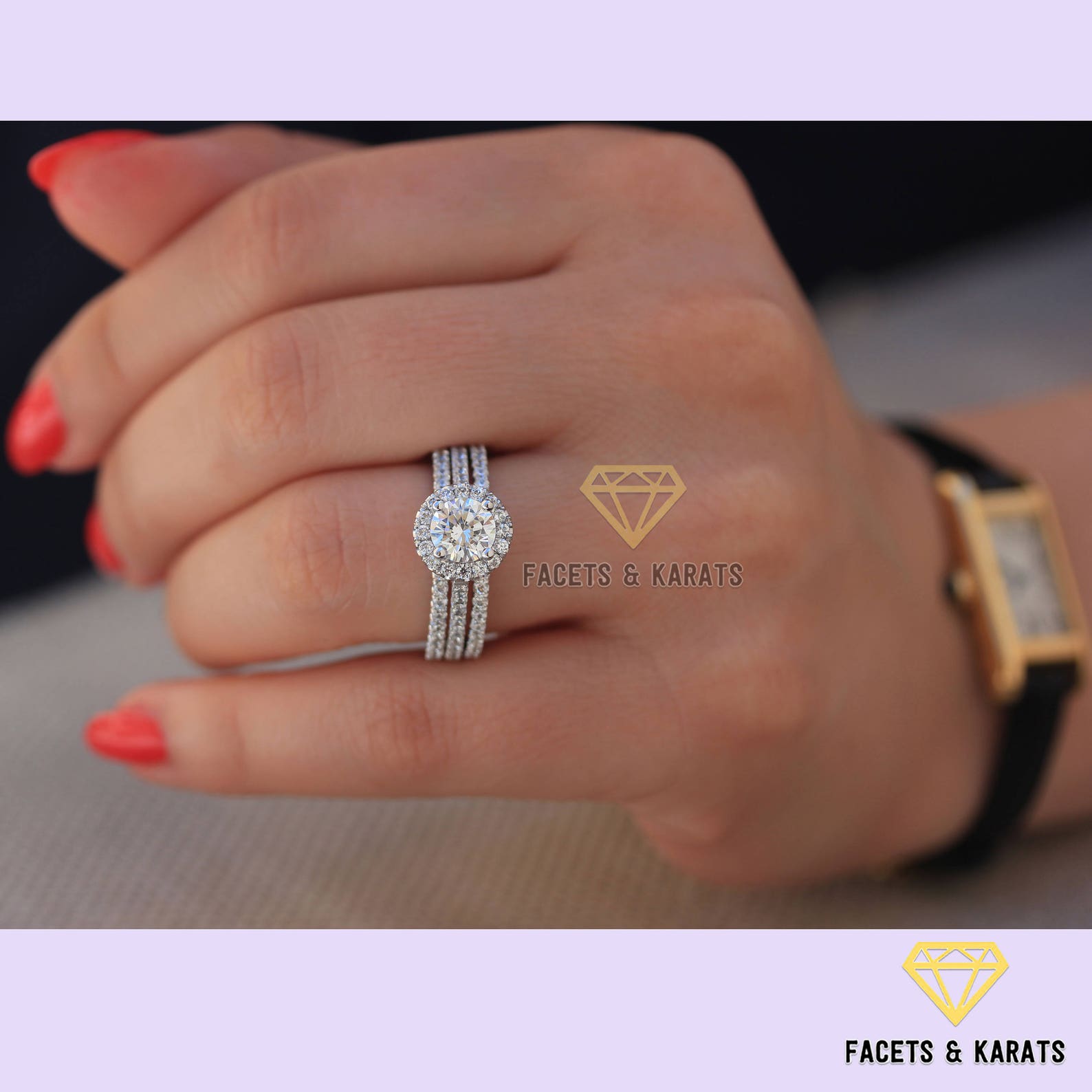 Platinum Engagement Ring and Double Wedding Band Bridal Set - Etsy