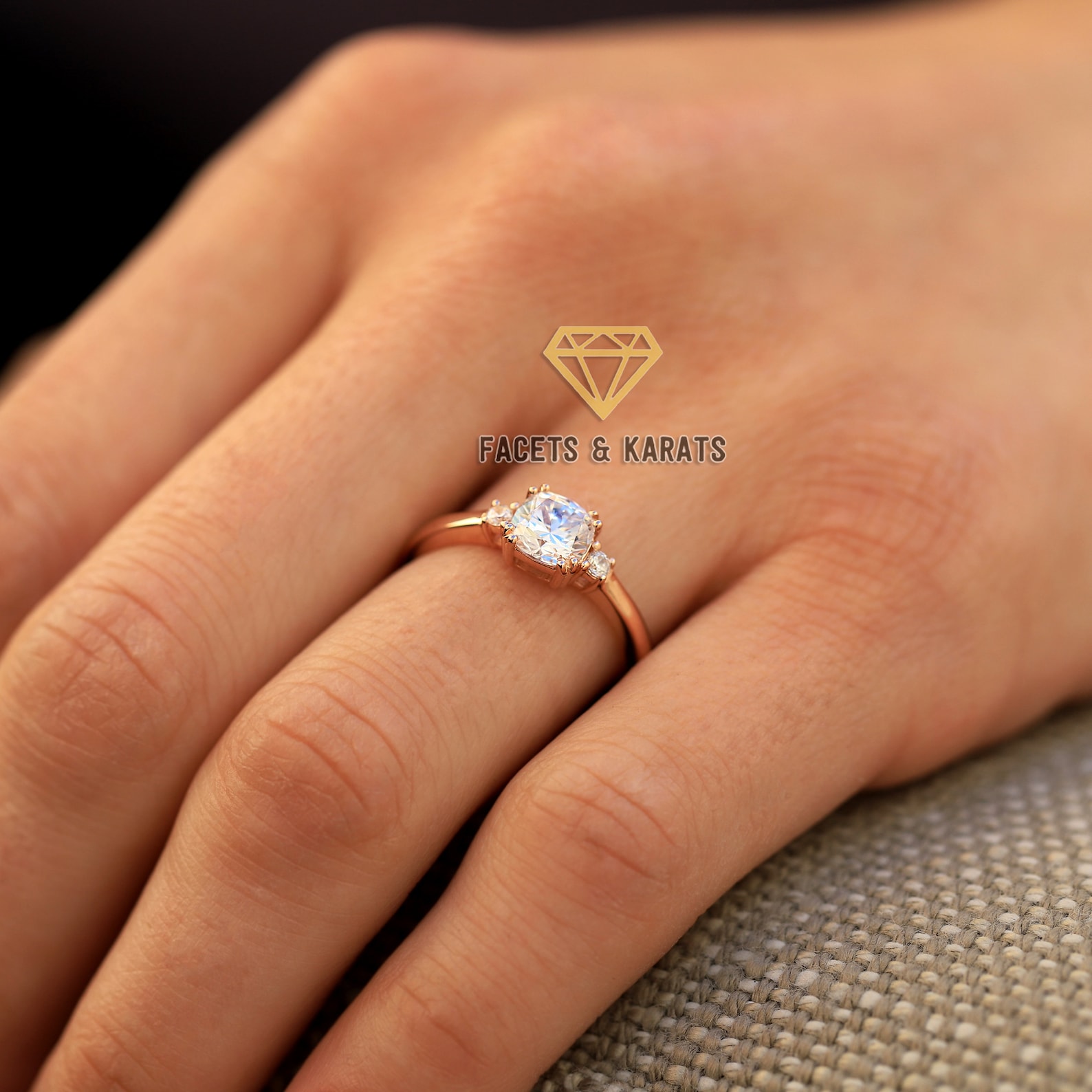 14K Rose Gold Minimalist Cushion Cut Engagement Ring - Etsy