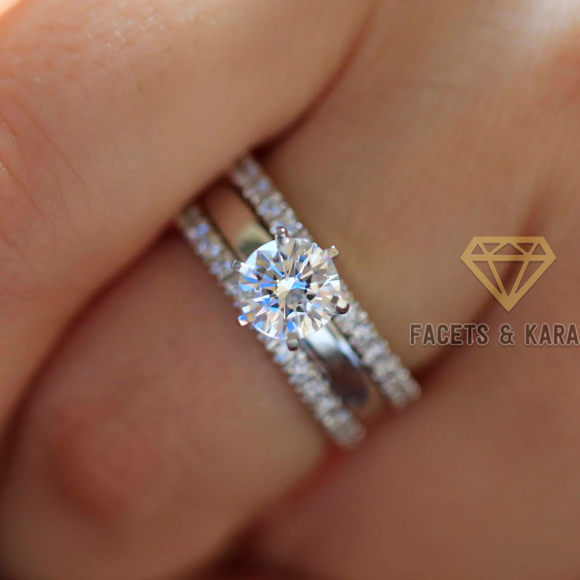 2 Carat Solitaire Engagement Ring Set with Double Wedding | Etsy
