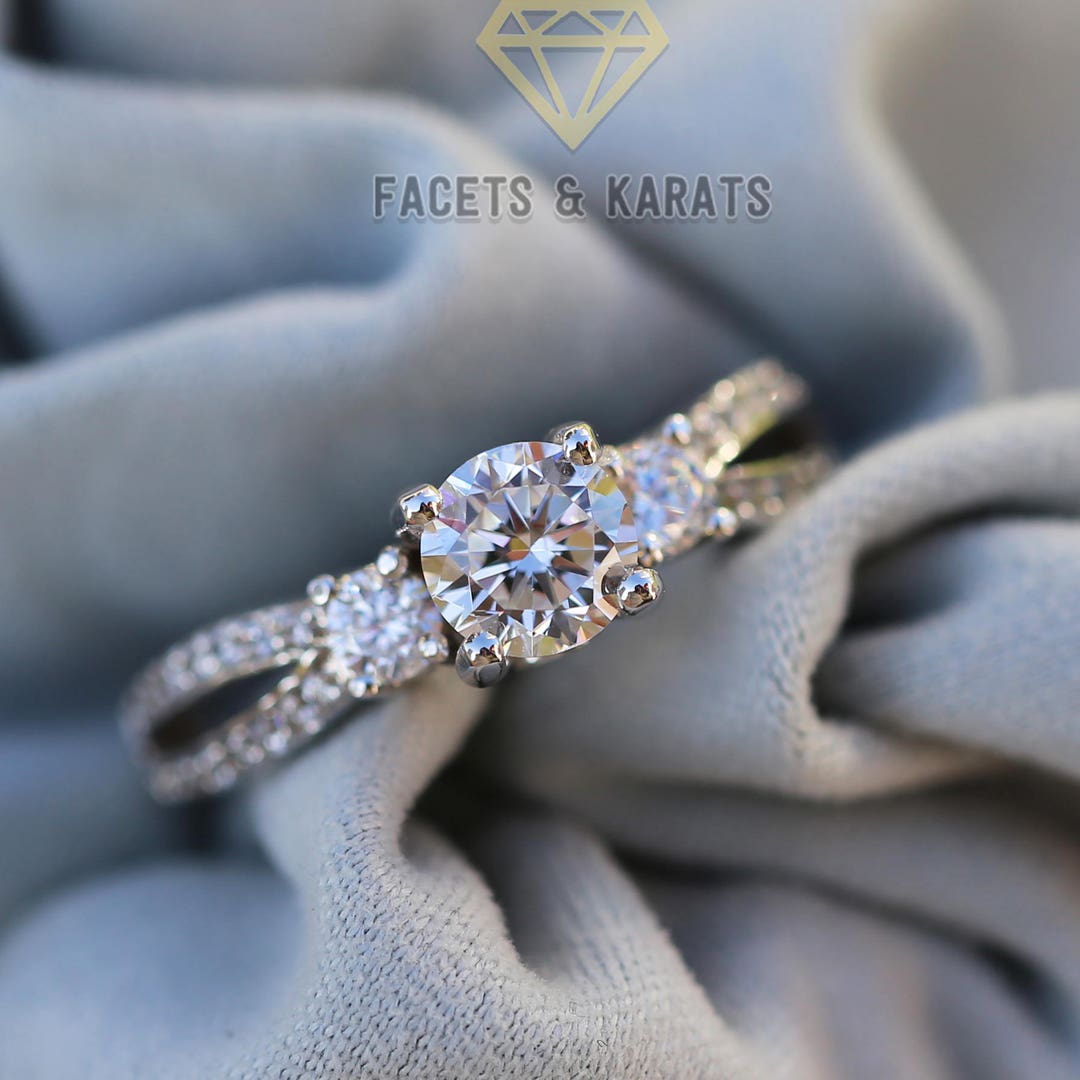 Past Present Future Three Stone Engagement Ring, Bridal Ring, Wedding ...