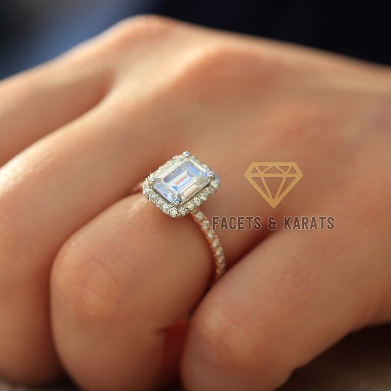 18k Emerald Engagement Ring Rectangle Engagement Ring | Etsy