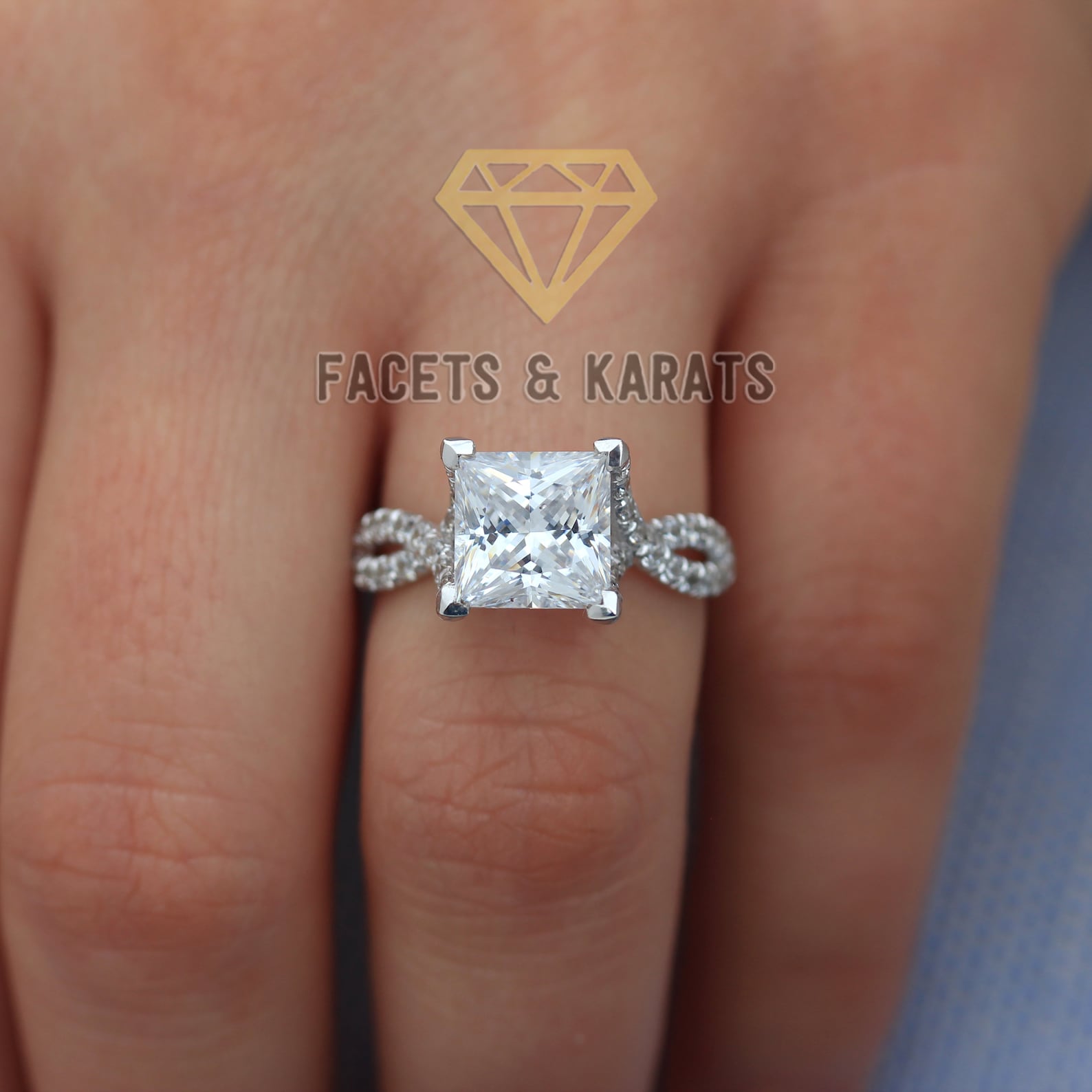 3 Carat Princess Cut Engagement Ring Twist Engagement Ring - Etsy