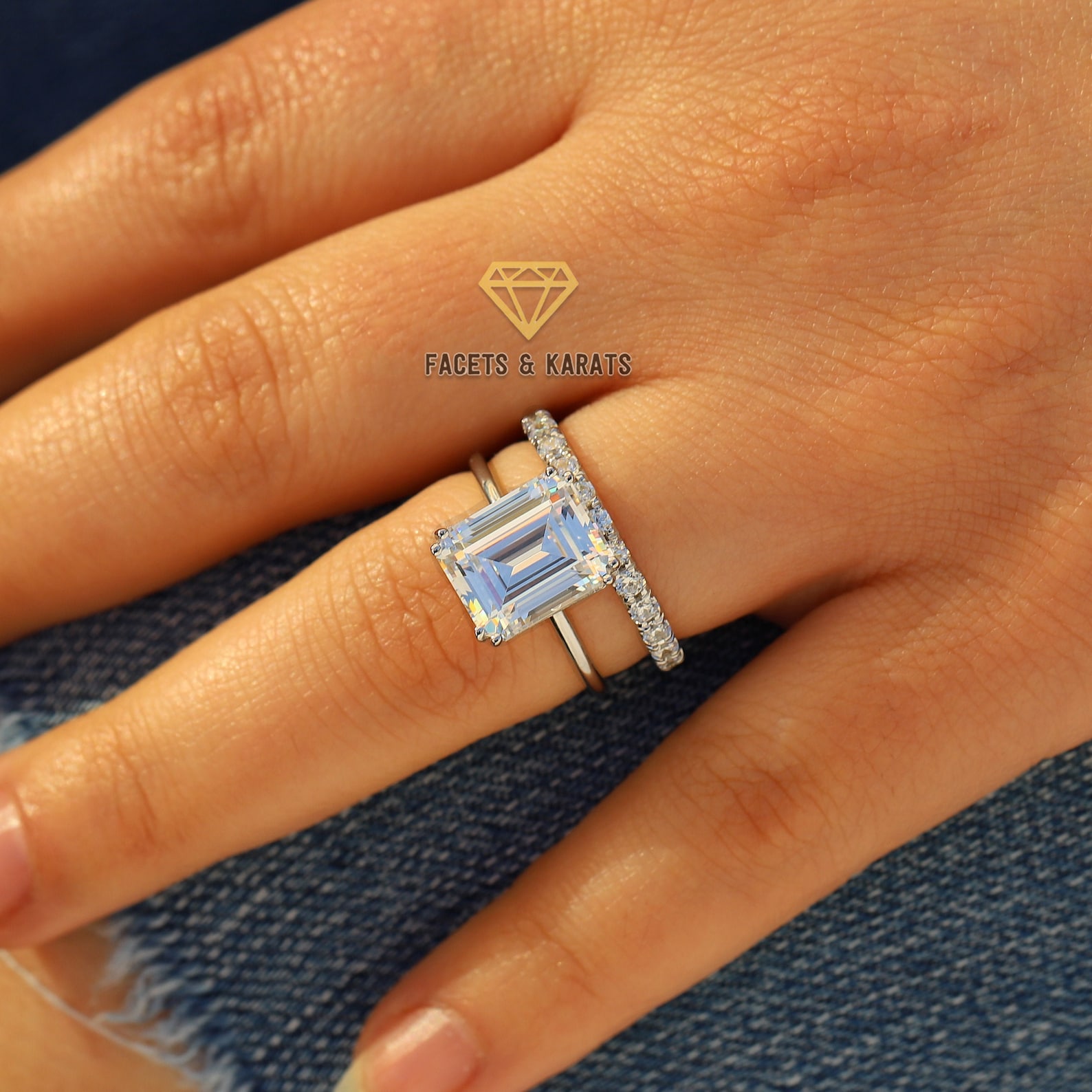 5ct Emerald Cut Wedding Ring Set 14K SOLID White Gold | Etsy