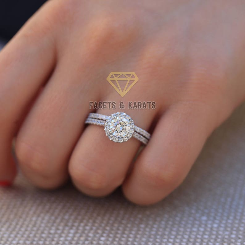 18K SOLID Gold Wedding Ring Set Engagement Ring & Matching | Etsy