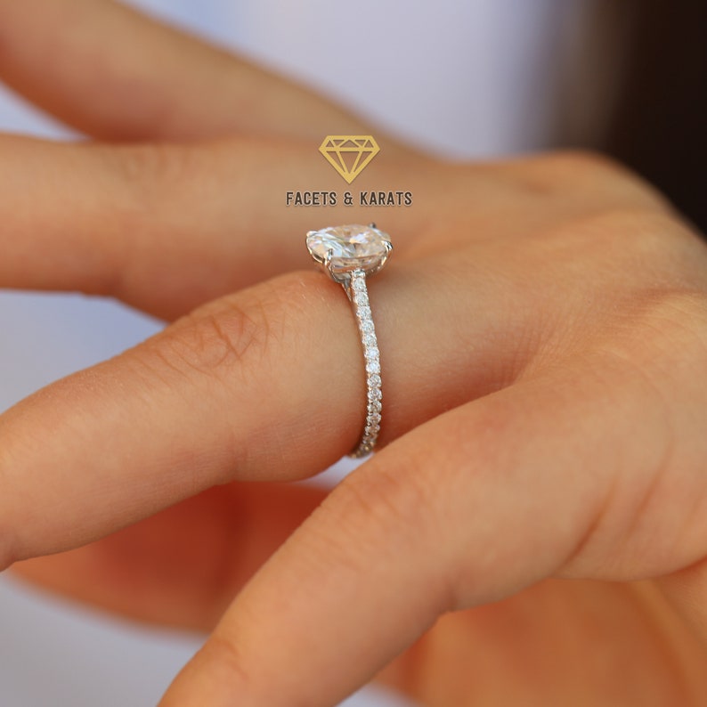 Thin Band Oval Engagement Ring Womens Oval Moissanite Ring - Etsy