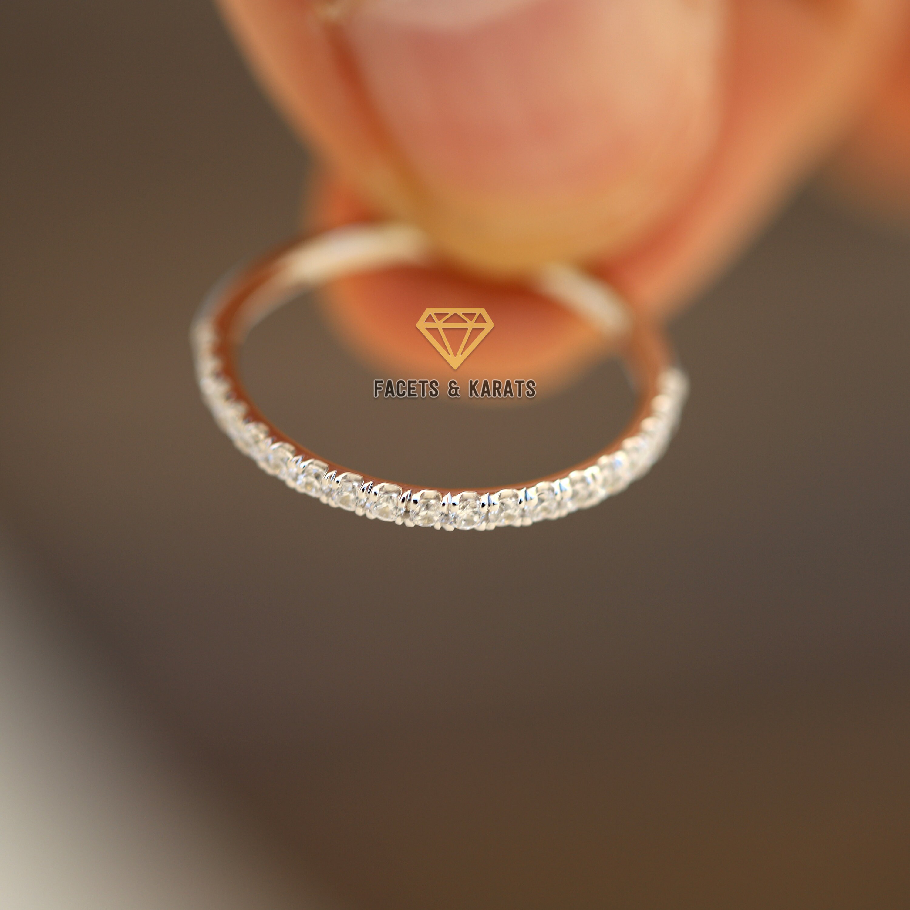 CVD Diamond Ring Lab Diamond Band 1.5mm Half Eternity Pave - Etsy