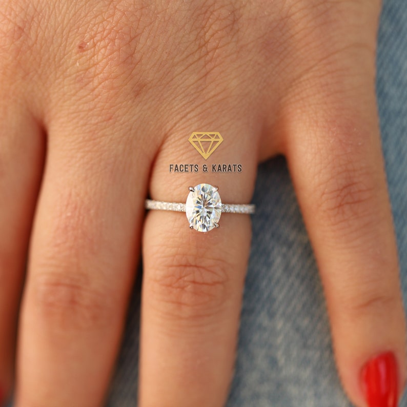 Thin Band Oval Engagement Ring Womens Oval Moissanite Ring - Etsy