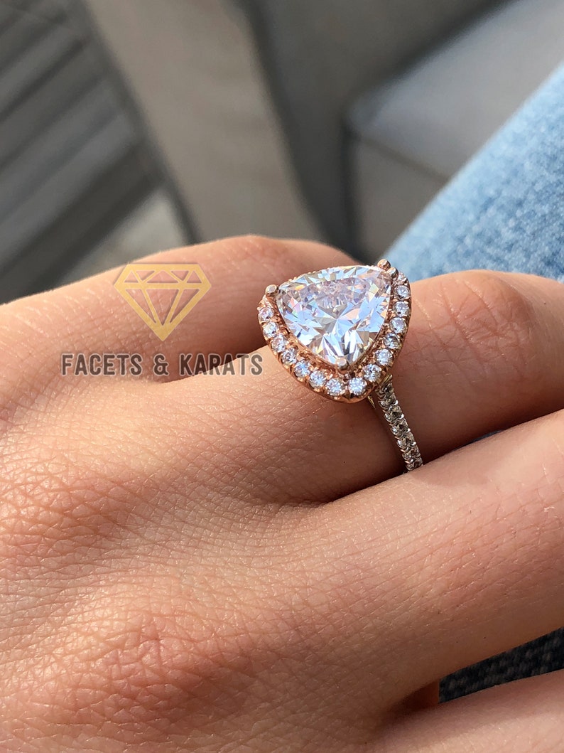 3 Carat Trillion Cut Engagement Ring Halo Wedding Ring Set | Etsy