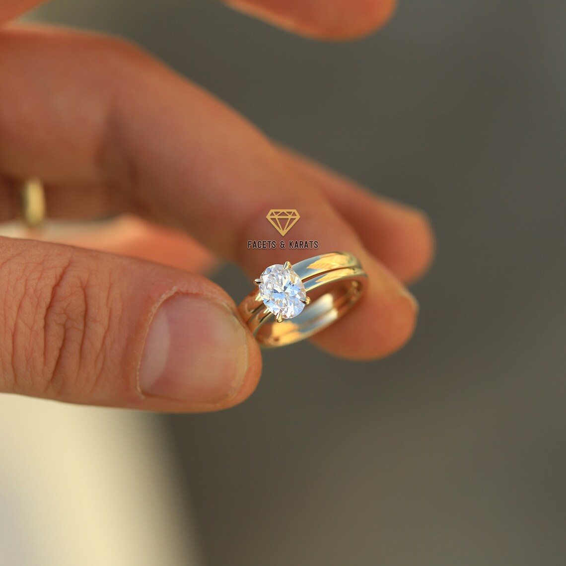 14K Solid Gold Ring Set Oval Engagement Ring Set 6x8mm | Etsy