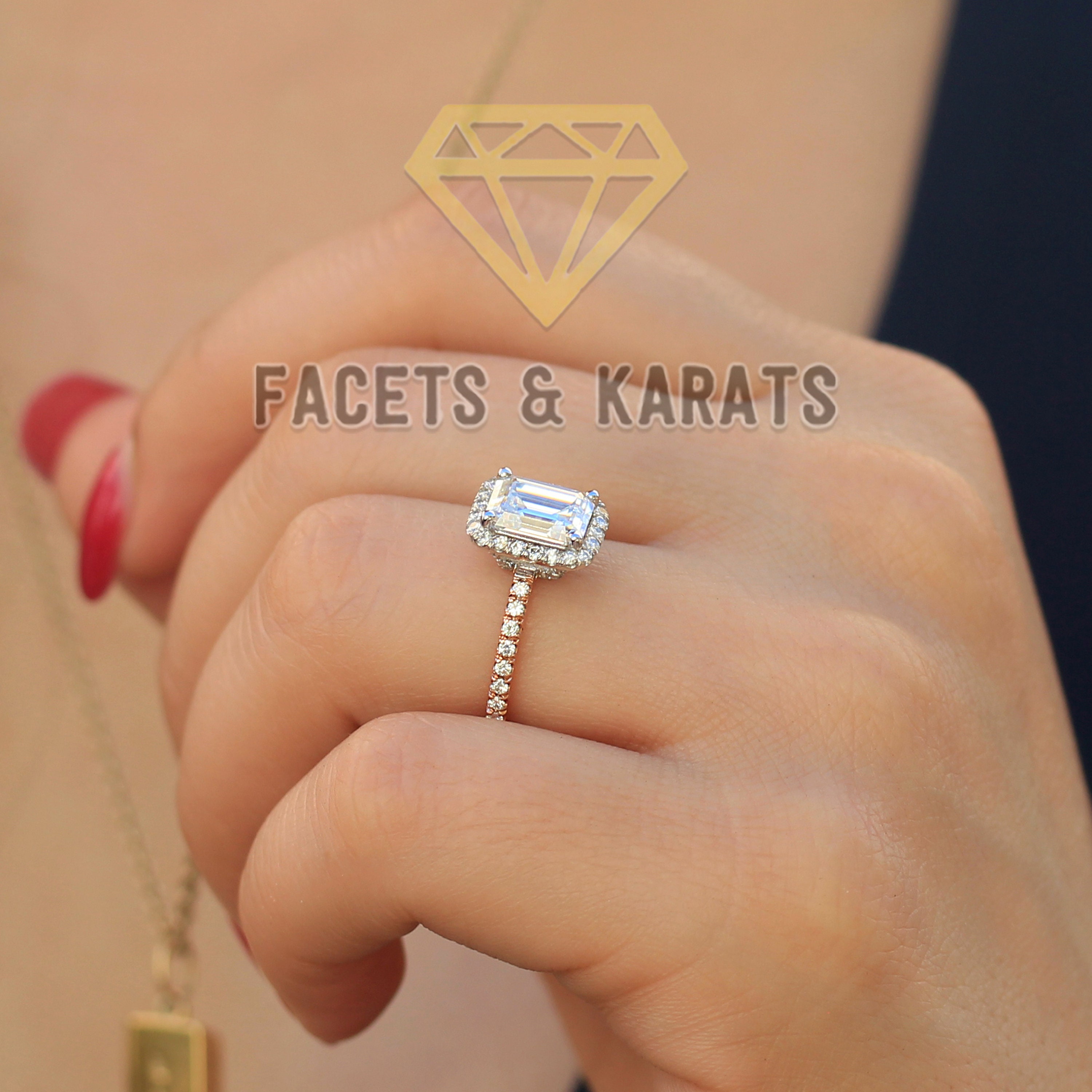 18k Emerald Engagement Ring Rectangle Engagement Ring - Etsy UK