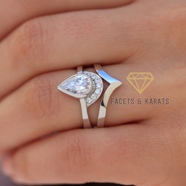 Unique Pear Shaped Engagement Ring With Nesting Wedding Band | Etsy