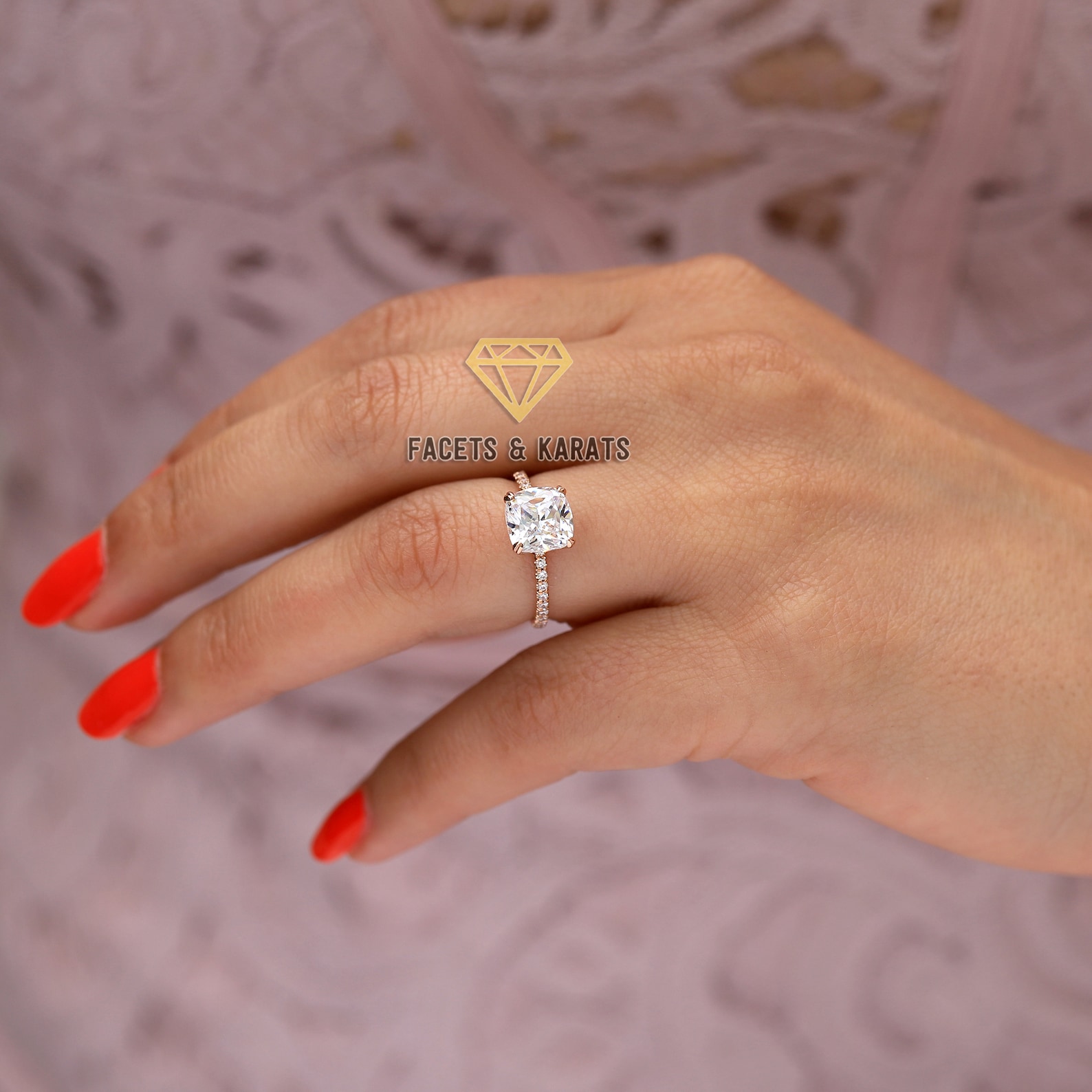 2 Carat Cushion Cut Engagement Ring 14k Solid Rose Gold | Etsy