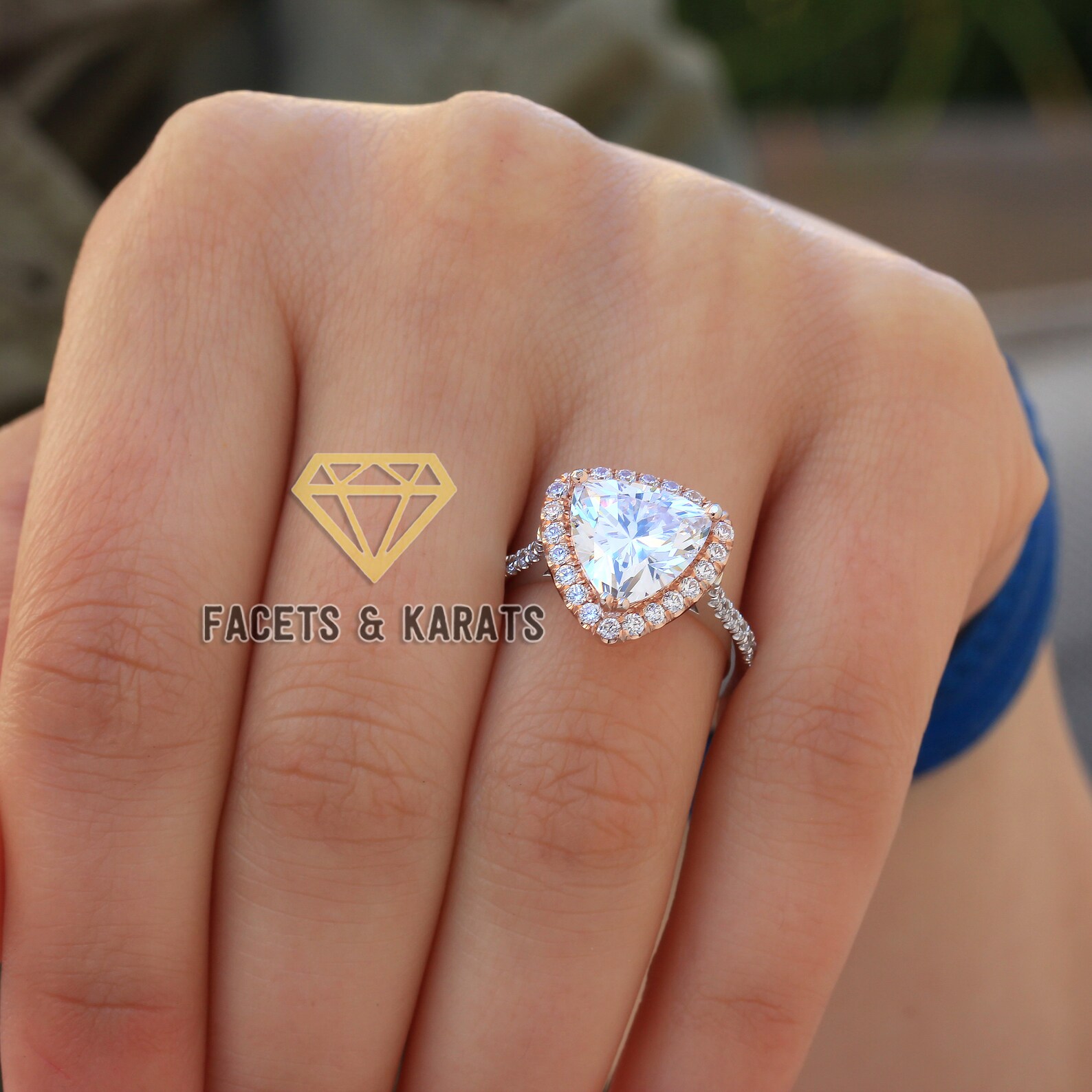 Custom Wedding Ring Trillion Cut Engagement Ring 14K Two-tone | Etsy