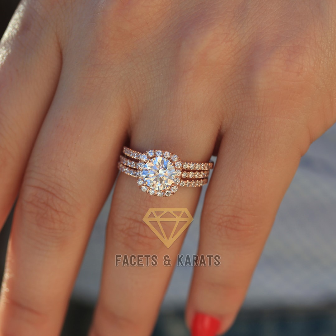 2.75 Tcw Rose Gold Engagement Ring Set 18K SOLID Rose Gold Wedding Ring ...
