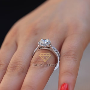 18K SOLID Gold Wedding Ring Set Engagement Ring & Matching Wedding Band ...