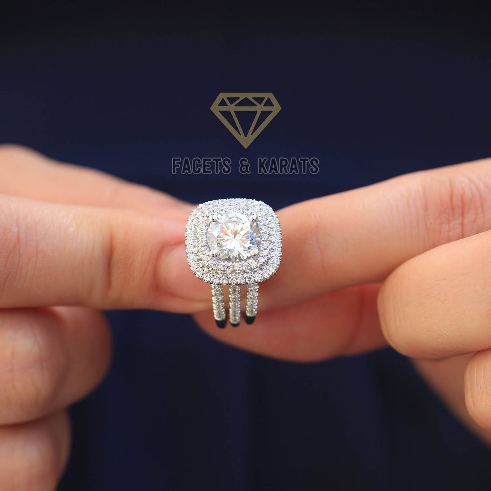 18k White Gold Halo Set Halo Engagement Ring With Double Half - Etsy