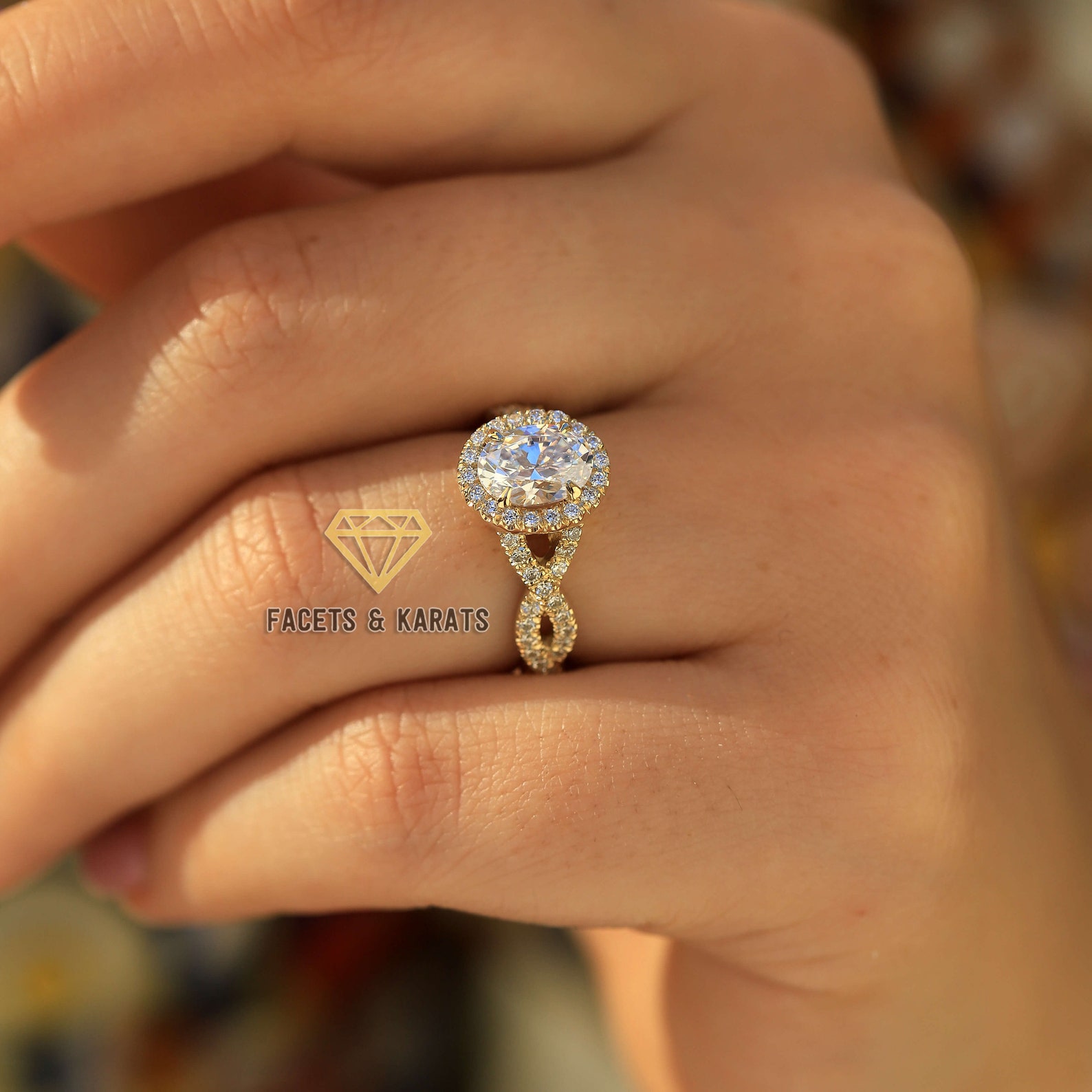 Infinity Oval Engagement Ring Halo Wedding Ring Unique Bridal | Etsy