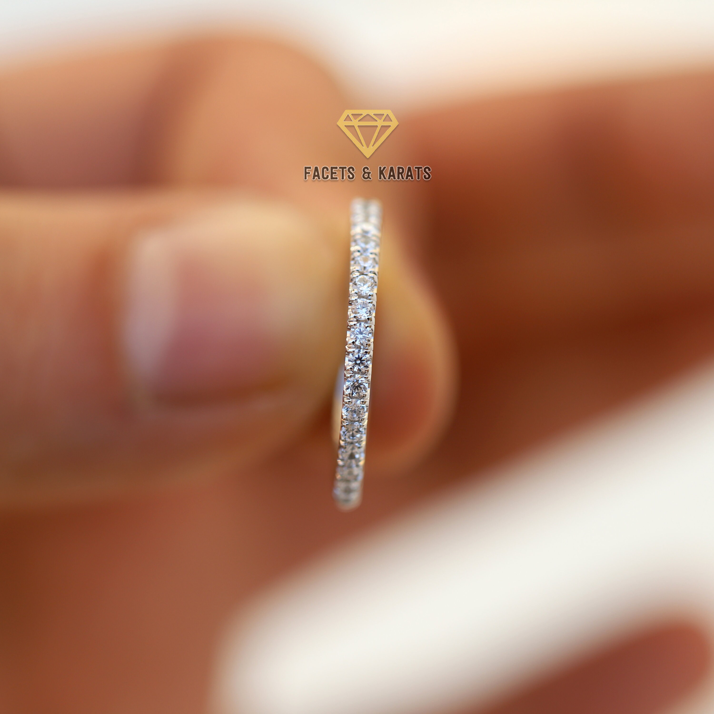 CVD Diamond Ring Lab Diamond Band 1.5mm Half Eternity Pave - Etsy