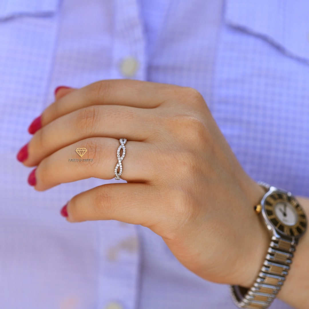 Twisted Wedding Band Womens White Gold Solid 14K Half Eternity Band ...