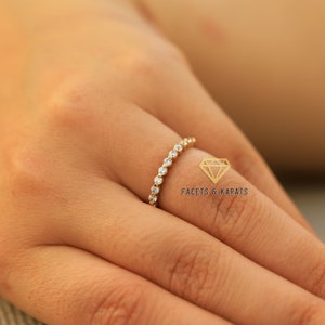 Floating Diamond Wedding Band 14K Solid Real Gold With Simulated ...