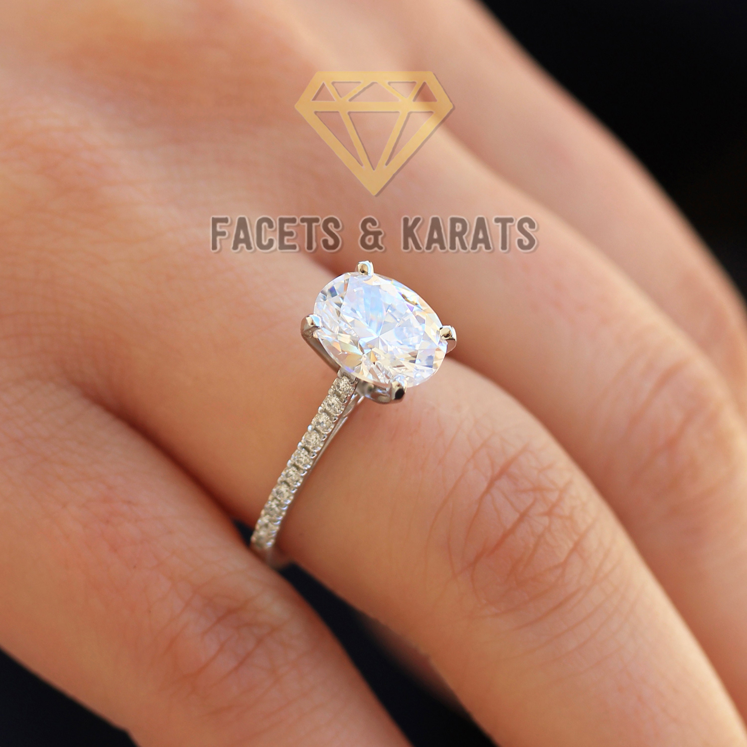 2 Carat Oval Engagement Ring Thin Band 14k Solid White Gold | Etsy