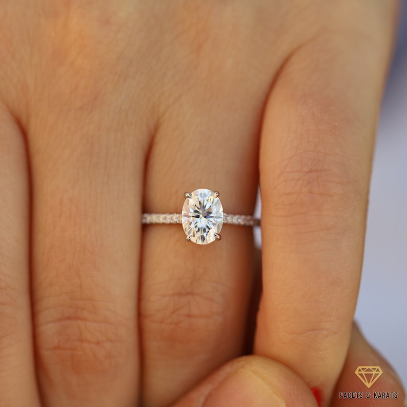 Thin Band Oval Engagement Ring Womens Oval Moissanite Ring - Etsy