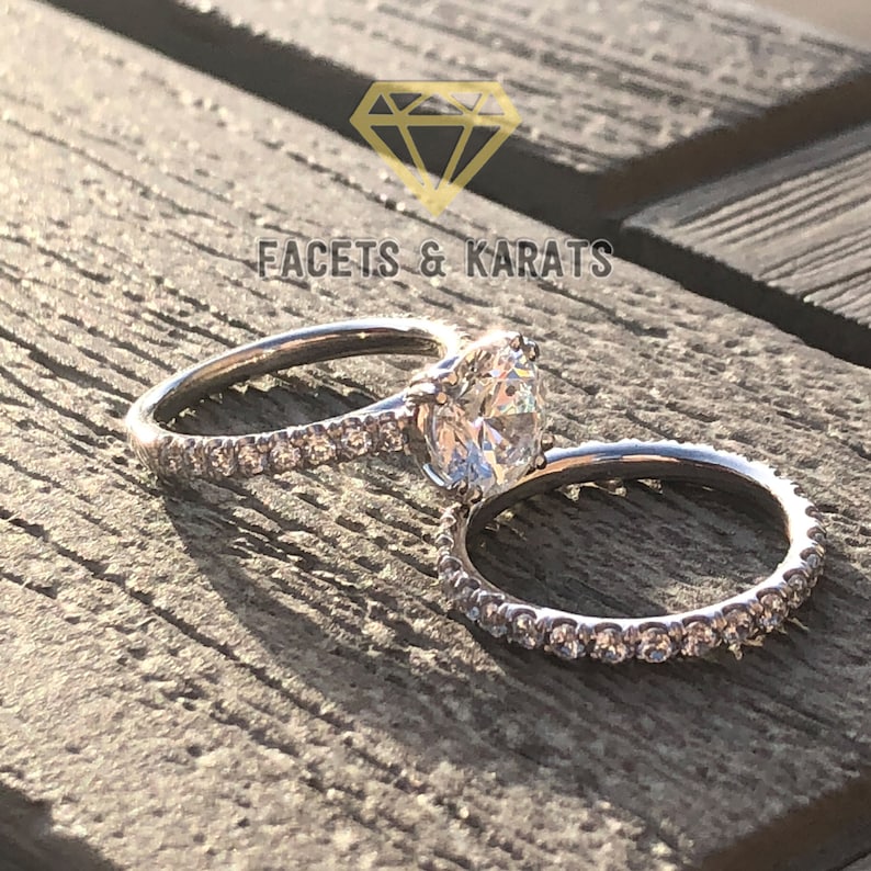 18k Solid White Gold Wedding Band Set Bridal Set Engagement - Etsy