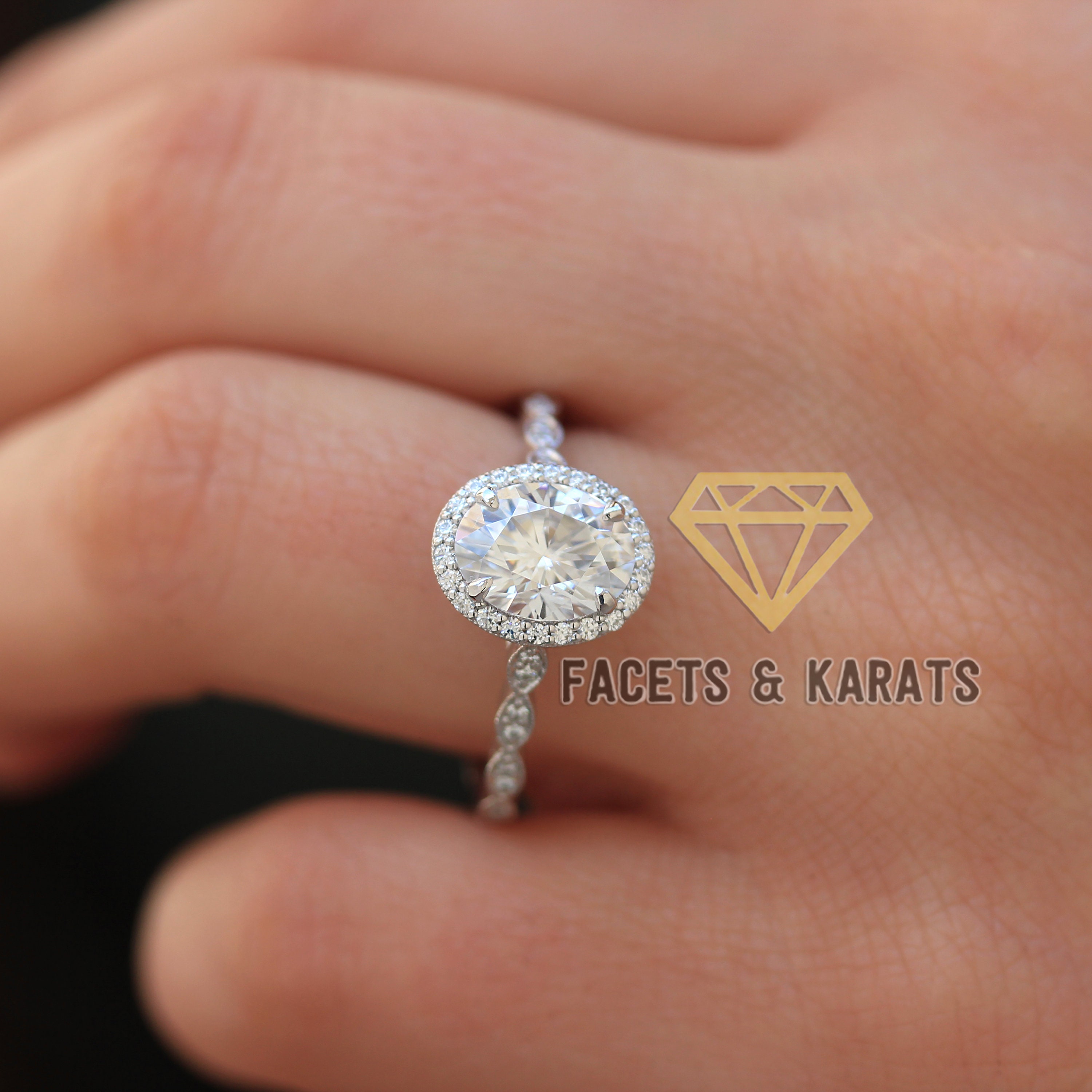 Oval Engagement Ring Halo Wedding Ring Art Deco Engagement | Etsy