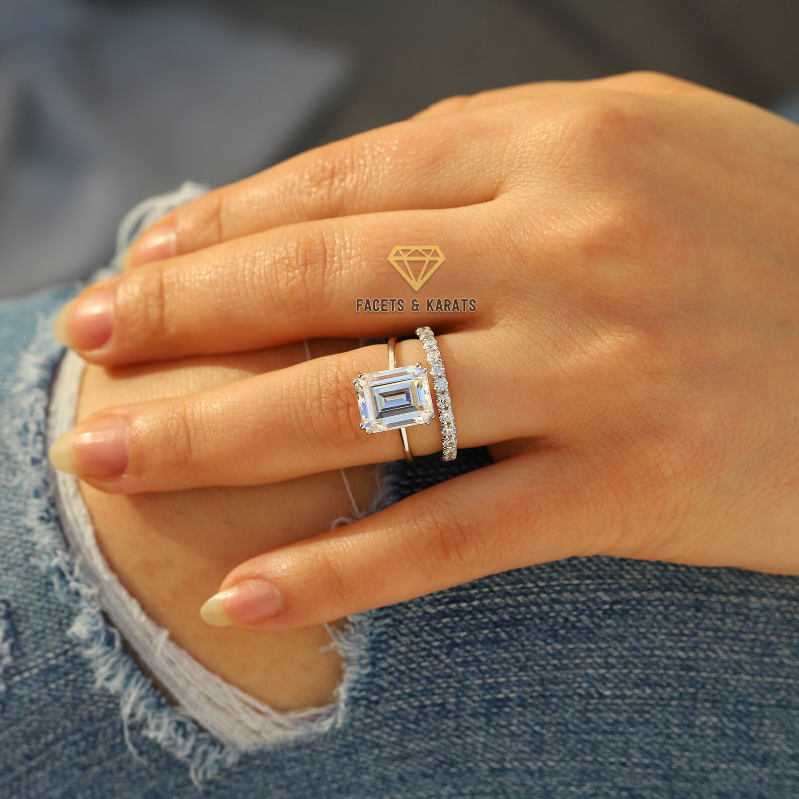 5ct Emerald Cut Wedding Ring Set 14K SOLID White Gold | Etsy