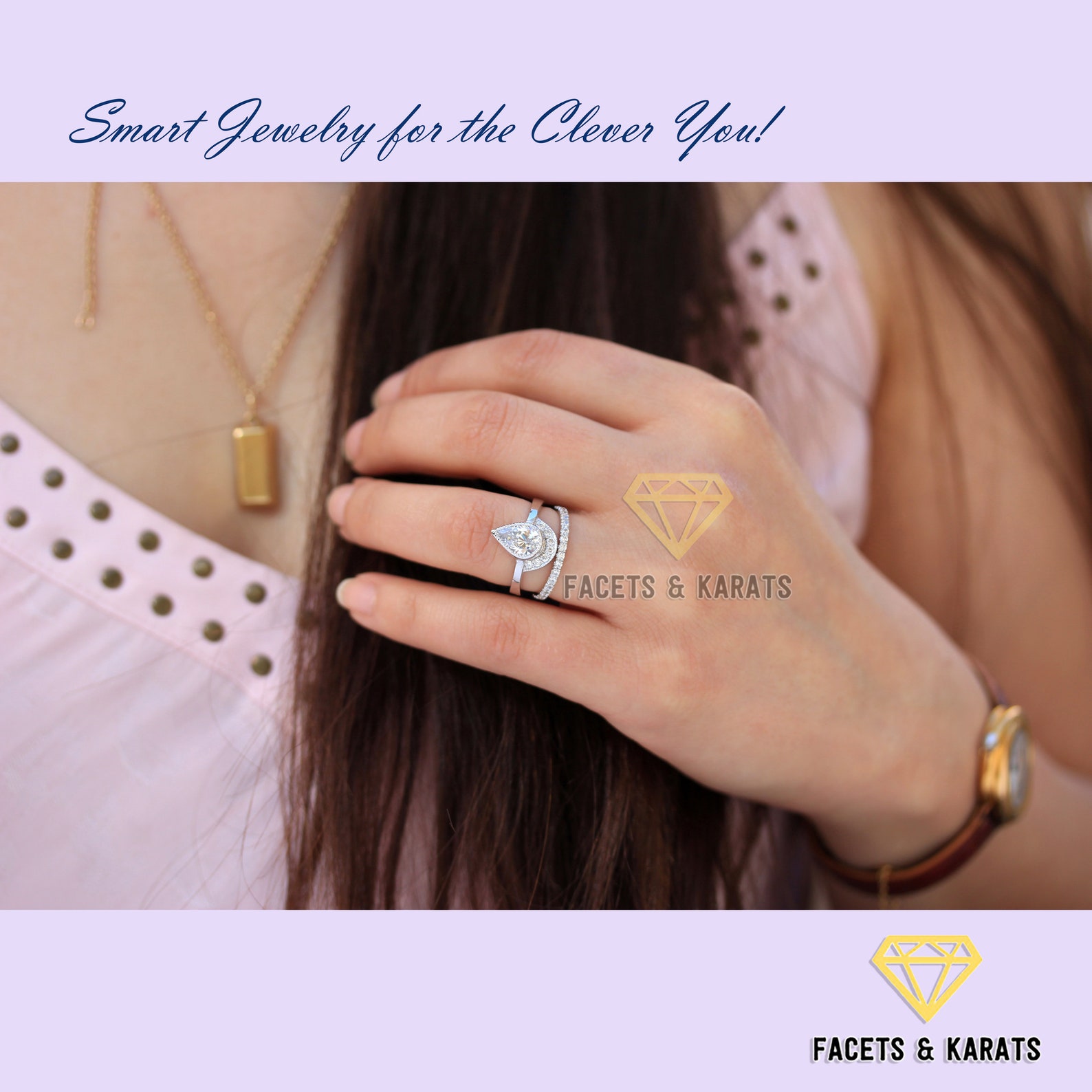 Engagement Ring and Wedding Band Wedding Ring Set Bezel Set - Etsy