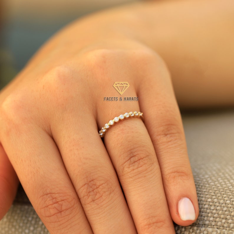 Floating Diamond Wedding Band 14K Solid Real Gold With - Etsy