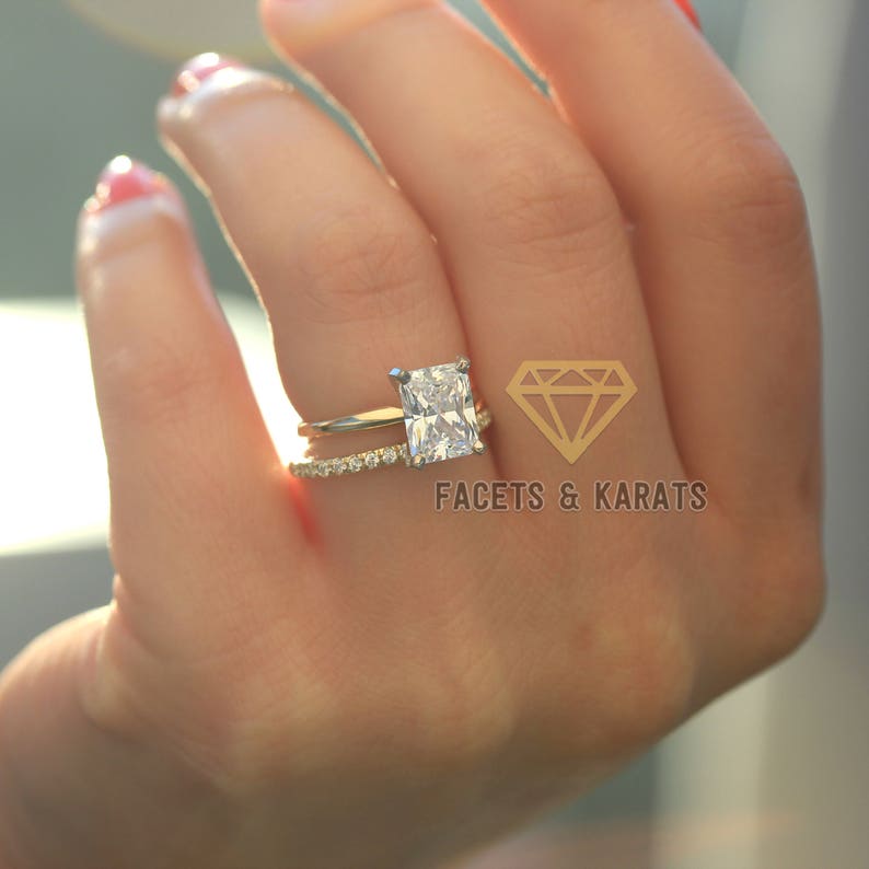 350 Ct Radiant Cut Wedding Ring Set Bridal Set Of 2 In 14k Etsy