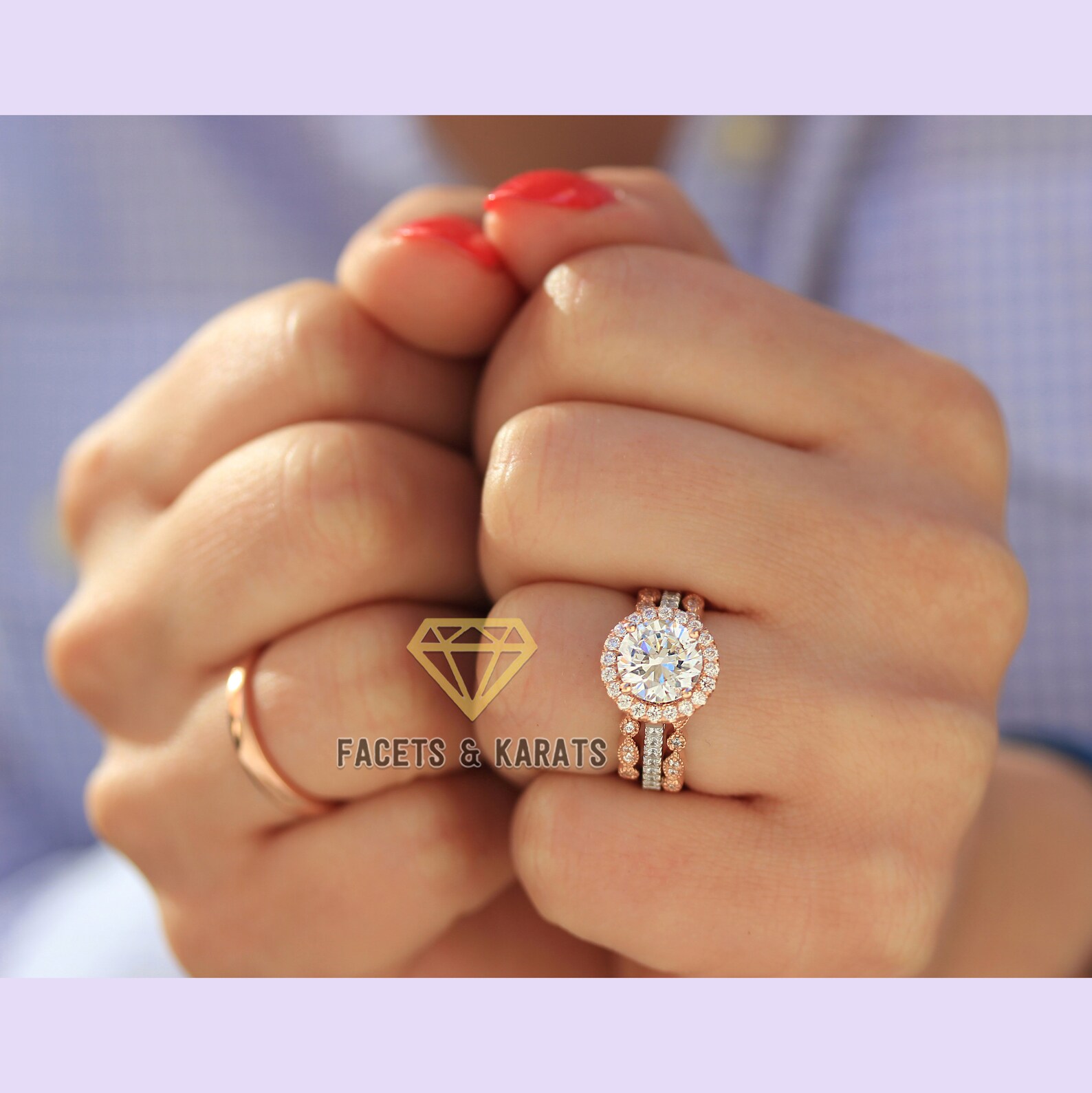 Wedding Ring Set for Her, Wedding Ring 3 Piece Trio Set, 14k Solid Gold ...